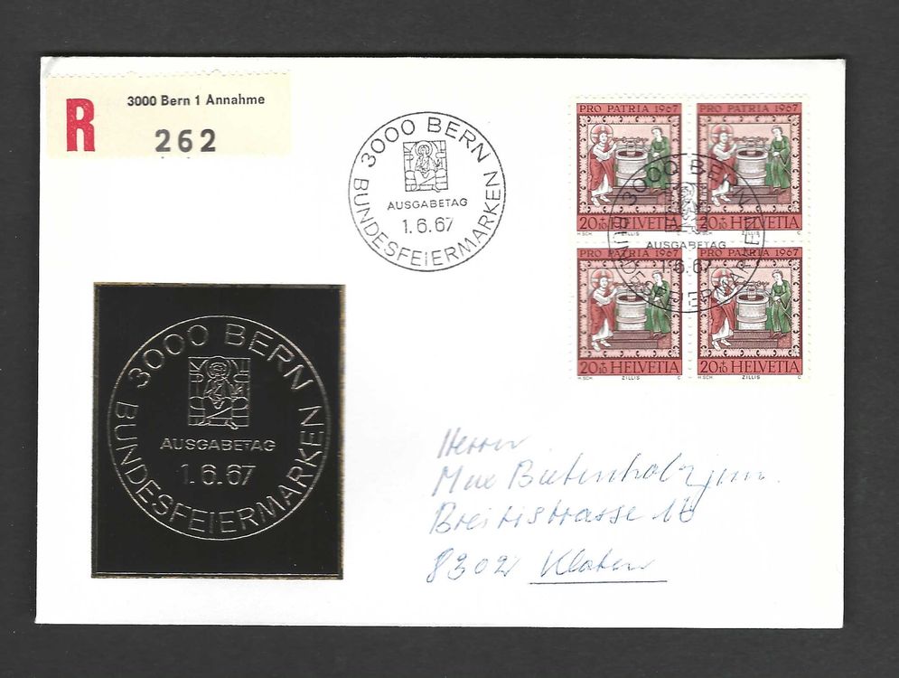FDC Einschreiben Pro Patria Viererblock 1967 | Kaufen auf Ricardo