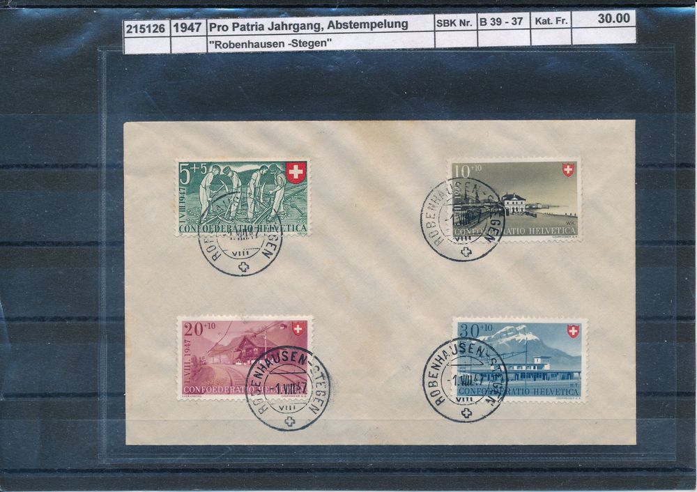 1947 Pro Patria, Jahrgang, "Robenhausen-Stegen" | Kaufen auf Ricardo