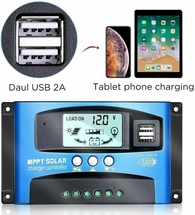 Solar Laderegler 100A MPPT Photovoltaik Laderegler Daul USB (Neu (gemäss Beschreibung)) in ...