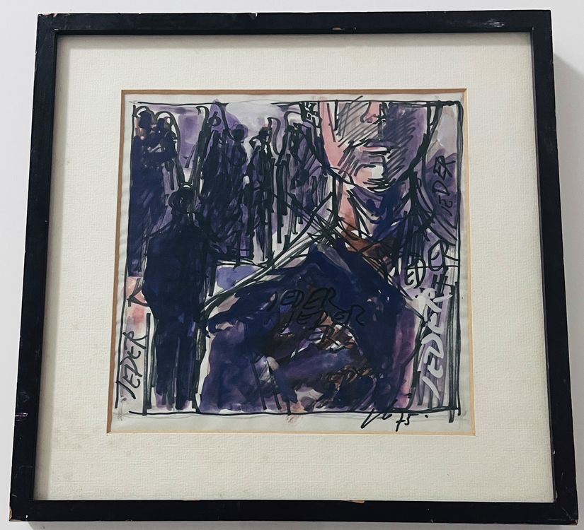 Abstrakte Mischtechnik / Aquarell unleserlich Signiert | Kaufen auf Ricardo