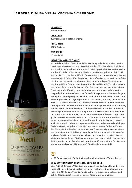 Barbera d'Alba Vigna Vecchia Scarrone 2010 (Neu und originalverpackt ...