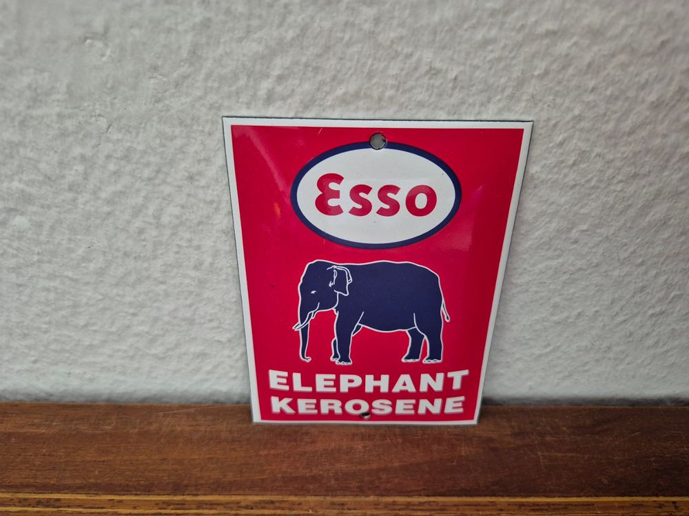 Emailschild Esso Elephant Logo Tanksäule Oil Emaille Schild (Gebraucht ...