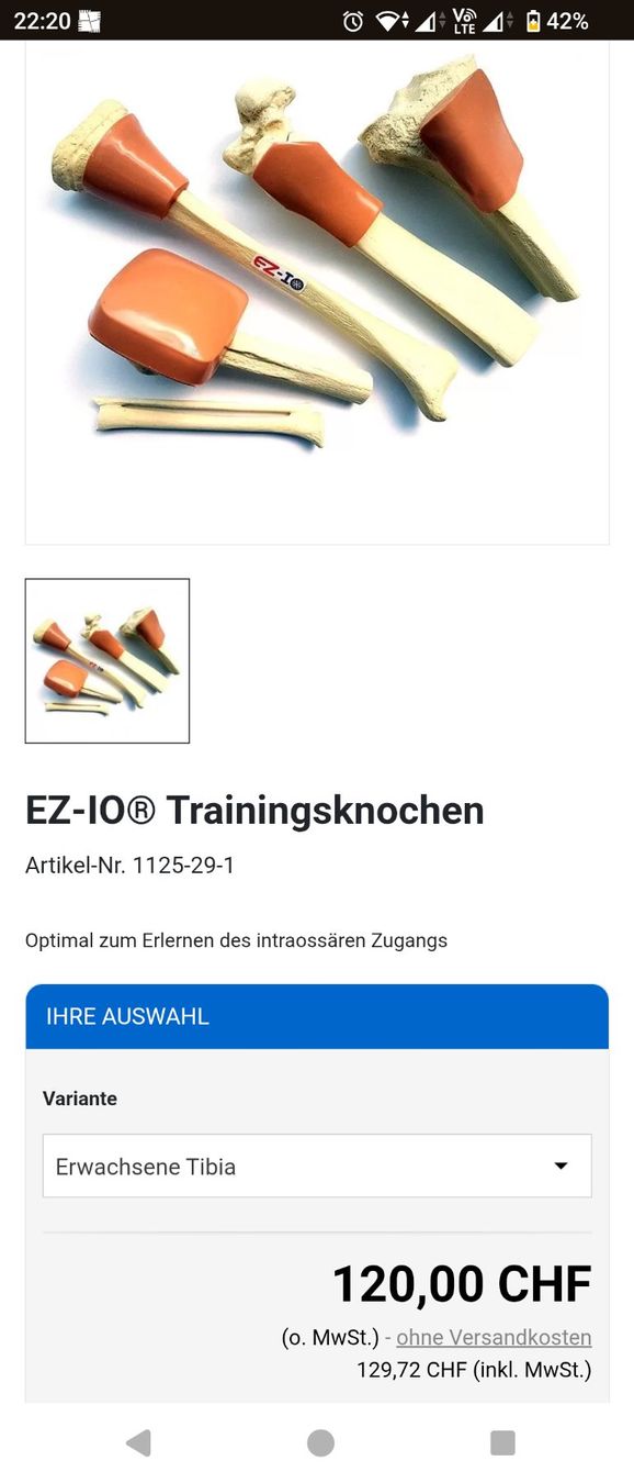 EZ IO Tibia Bone / Übungs-Knochen für i.o. Bohrer (Gebraucht) in Muri ...