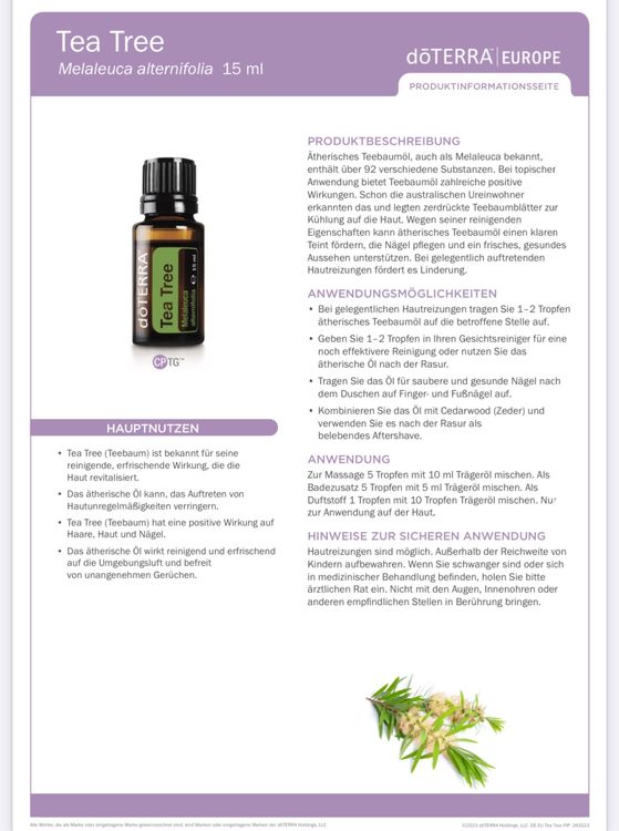 doterra Teebaumöl Melaleuca (Tea Tree) 15ml | Kaufen auf Ricardo