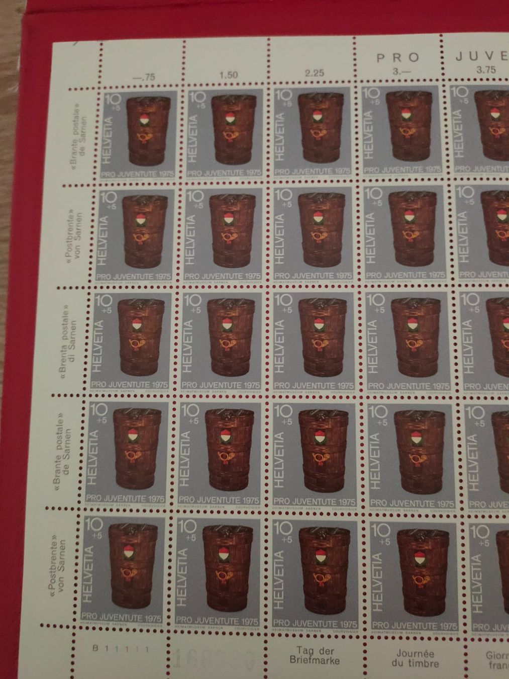 Kompletter Briefmarkenbogen Pro Juventute 1975, Top Zustand (Gebraucht ...