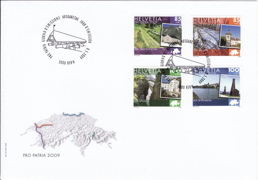 FDC Pro Patria SBK-Nr. 304-307 (Kulturwege Schweiz 2009) (Gebraucht) in Teufenthal AG für CHF 1. ...
