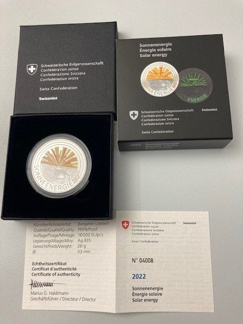 20 Fr. Münze PP, Sonnenenergie 2022 (Neu und originalverpackt) in Luzern für CHF 77 – mit ...