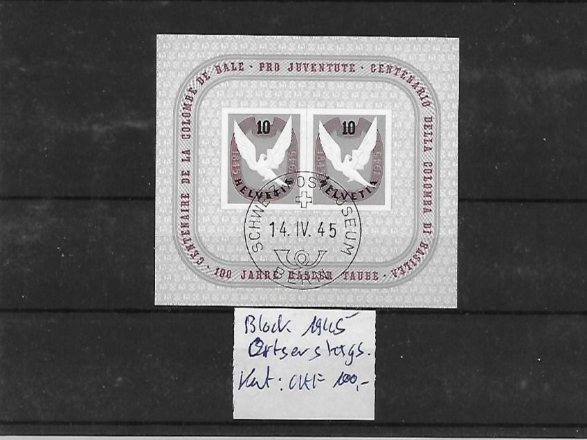 Block 1945 mit Ortsersttagsst. Kat: CHF 100.- (Gebraucht) in Basel für CHF 12 – mit Lieferung ...