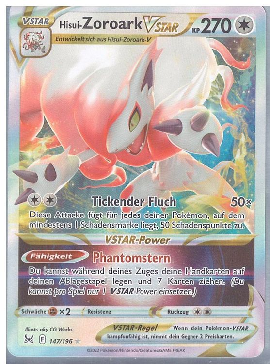 Pokemon Hisui-Zoroark VStar 147/196 DE Verlorener Ursprung (Neu (gemäss Beschreibung)) in Wil SG ...