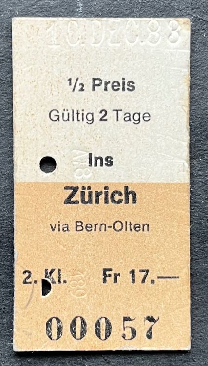 Ins Zürich via Bern-Olten/Billett 1983 (Gebraucht) in Wabern für CHF 2 – mit Lieferung auf ...