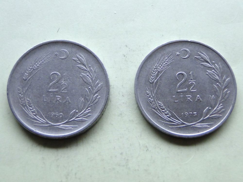 Türkei - 2½ Lira 1960 + 1975 (Gebraucht) in Killwangen für CHF 1 – mit Lieferung auf Ricardo kaufen