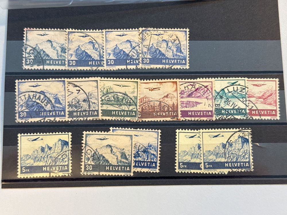 1941 + 48, Landschaften und Flugzeuge Lot, gestempelt (Gebraucht) in Küssnacht am Rigi für CHF ...