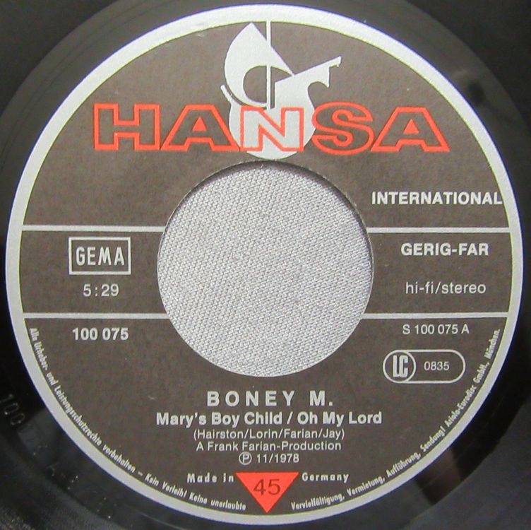 Boney M. - Mary's Boy Child / Oh My Lord - Single 1978 (Gebraucht) in ...