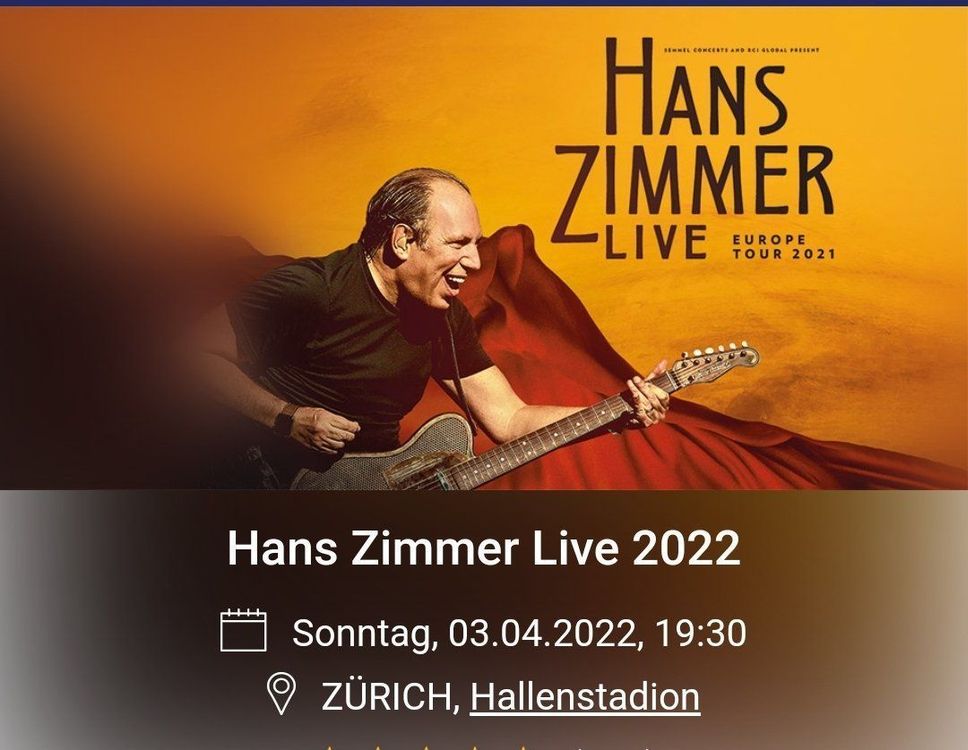 Hans Zimmer Live 2022 Zürich 03.04.2022 | Kaufen auf Ricardo