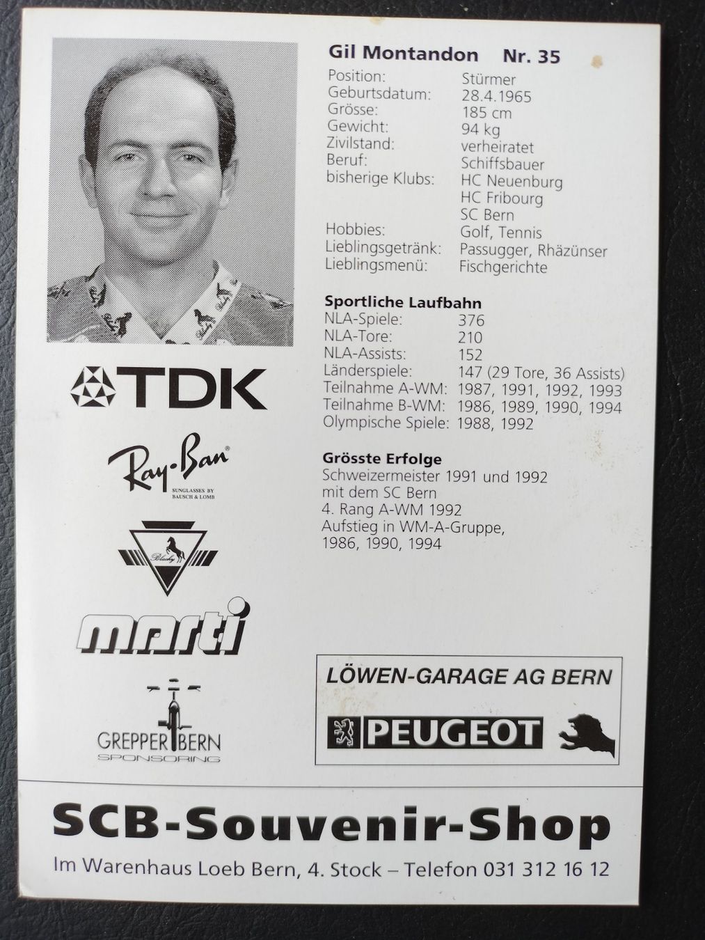 SC Bern, SCB Autogrammkarte, Gil Montandon (Gebraucht) in Schwanden ...