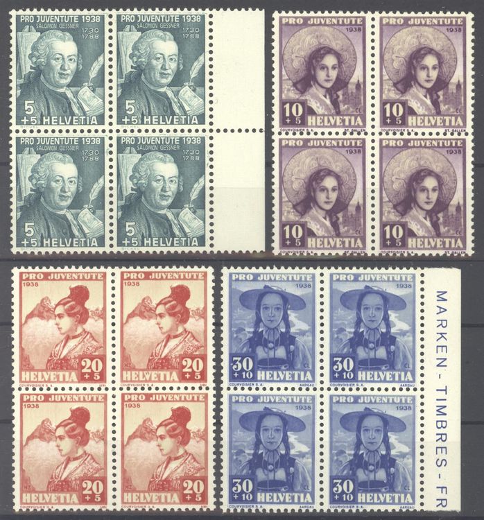 Pro Juventute 1938, Viererblöcke, ** (Gebraucht) in Willisau für CHF 8 – mit Lieferung auf ...