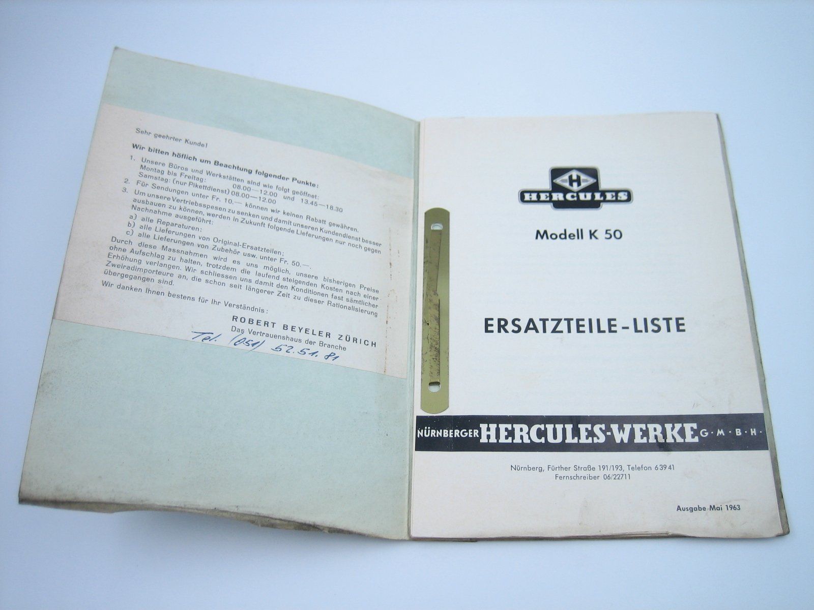 Hercules Modell K 50 Ersatzteile-Liste Mofa/Töffli 1963 (Gebraucht) in ...