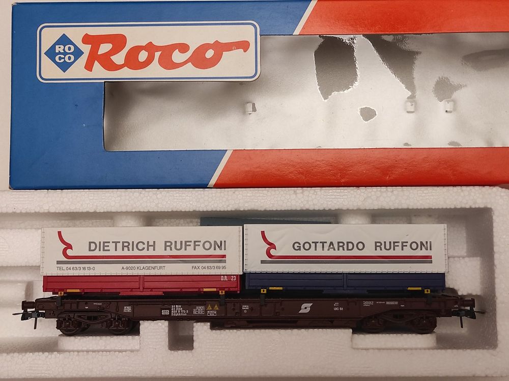 Taschenwagen mit 2 Ruffoni Aufliegern der ÖBB von Roco H0,GS (Neu und ...