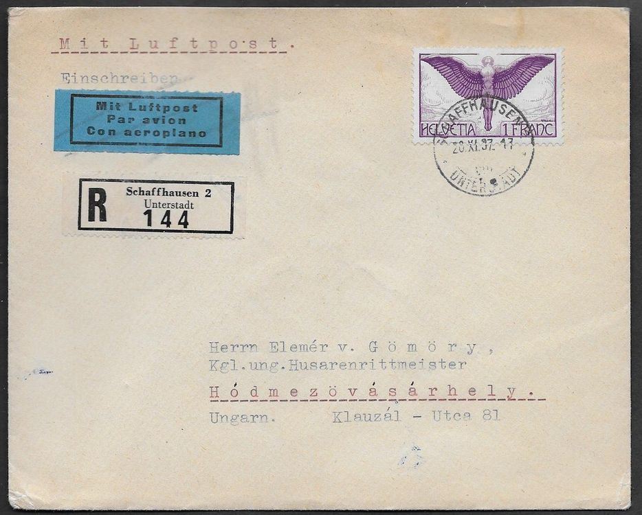 1937 R/ Brief Schaffhausen nach UNGARN F12z speziell ab 1.- | Kaufen auf Ricardo