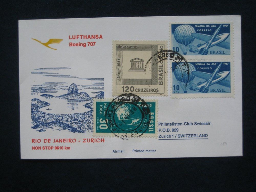 Flugbrief RIO- Zürich vom 5. Mai 1968 (Neu (gemäss Beschreibung)) in Wangs für CHF 3 – mit ...