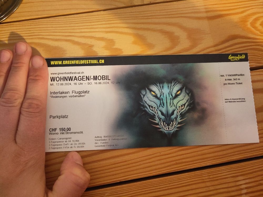 Greenfield WoMo Ticket 2024 | Acheter sur Ricardo