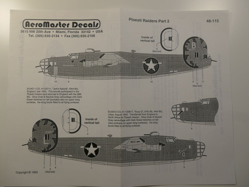 1/48 B-24D Liberator Ploesti Raiders Mission 1943 Decals (Gebraucht) in ...