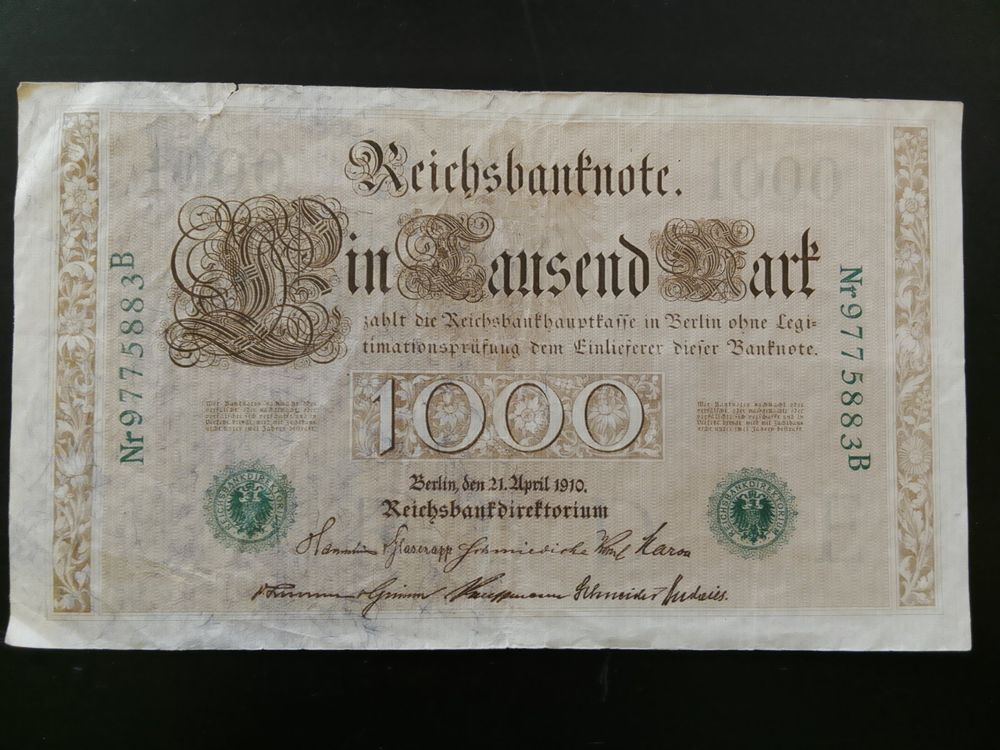 Billet 1000 Mark 1910 Reichsbanknote Allemagne N° 9775883 B (Gebraucht ...
