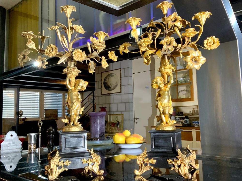 JUGENDSTIL 2 XL KERZENLEUCHTER MASSIVE BRONZE MARMOR,1900 | Kaufen auf Ricardo