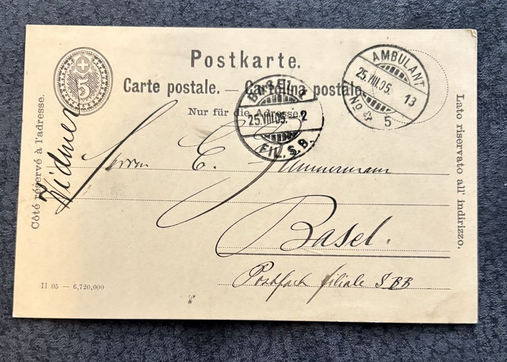 Ancienne Carte Postale Suisse Basel 1905 (Gebraucht) in Carouge GE für CHF 2 – mit Lieferung auf ...