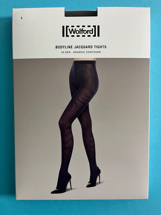 Wolford BODYLINE JACQUARD TIGHTS, Grösse L, Farbe Port Royal (Neu und ...