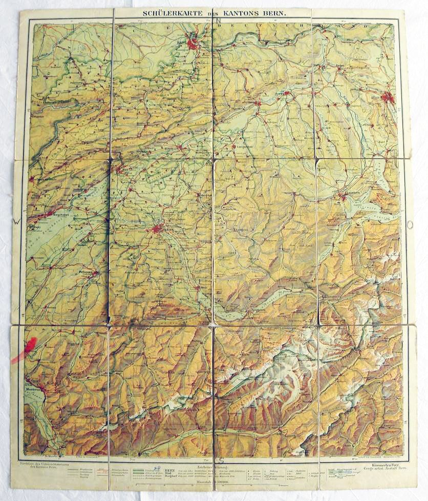 Schülerkarte des Kantons Bern um 1920 Massstab 1:300‘000 (Gebraucht) in ...