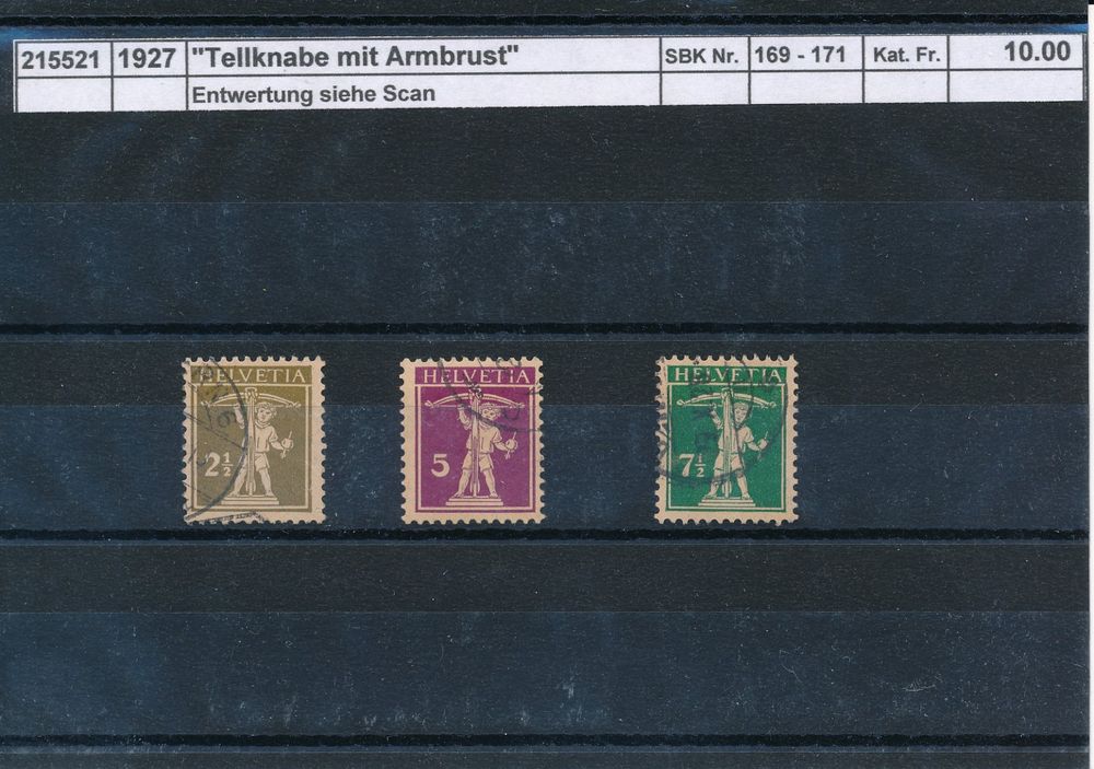 1927 Tellknabe mit Armbrust, gestempelt (Gebraucht) in Winterthur für CHF 1.5 – mit Lieferung ...