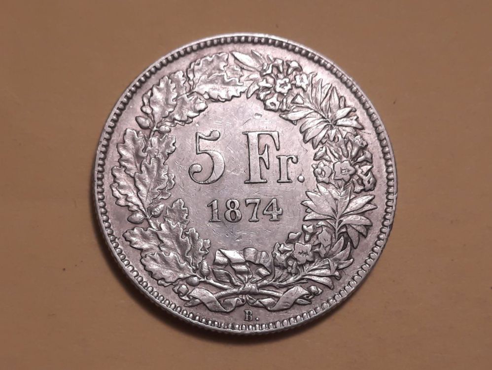 Schweiz 5 Franken Sitzende Helvetia 1874 B. Silber (Gebraucht) in Buchs SG für CHF 151 – mit ...