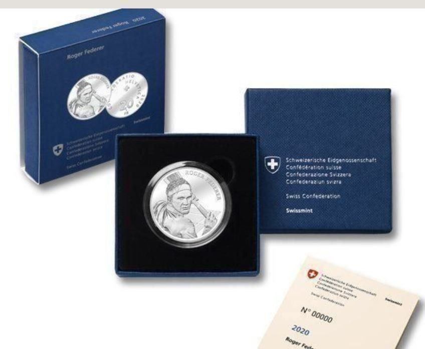Roger Federer Gedenkmünze 20 Fr. PP (Neu und originalverpackt) in Busswil TG für CHF 141 – mit ...