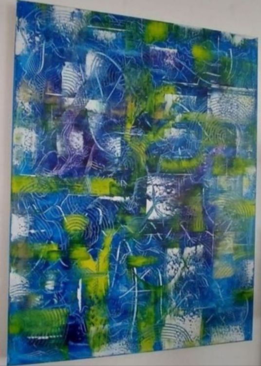 Bild, Blautöne, grün, modern, von mir selbstgemalt 60×80 (Neu (gemäss Beschreibung)) in Riehen ...