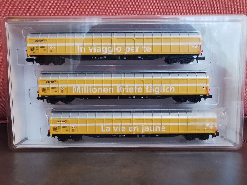 Spur n: Set SBB-Postschiebewandwagen, Minitrix 15799, neu (Neu und ...