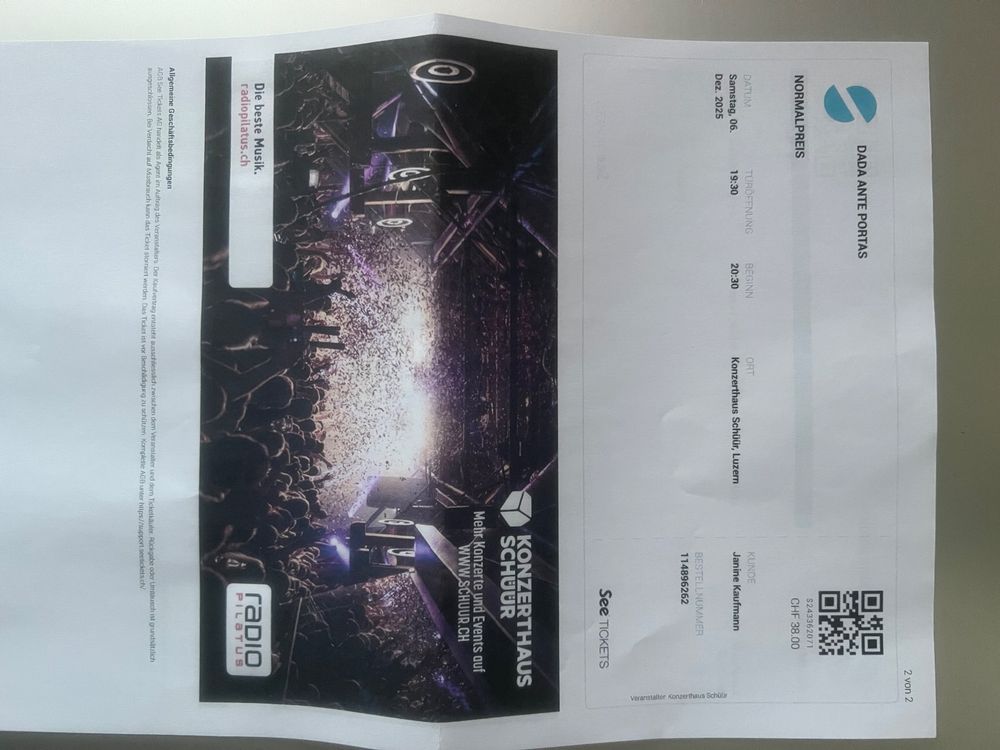 Konzert Dada Ante Portas zwei Tickets für heute Abend (Neu (gemäss ...