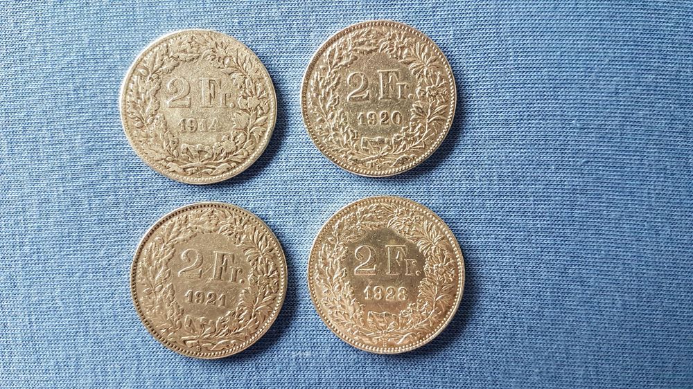 4 x 2 Fr Silbermünzen 1914-1920-1921-1928 ab nur 1.00 Fr !! (Gebraucht) in Camignolo für CHF 28 ...