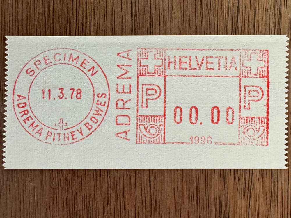 SFS, Specimen ADREMA PITNEY BOWES, weisses Papier, Wert 0000 (Gebraucht ...