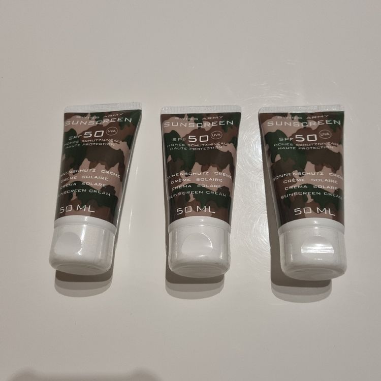 3x Crema solare Swiss Army SPF 50 nuovo (Neu und originalverpackt) in ...