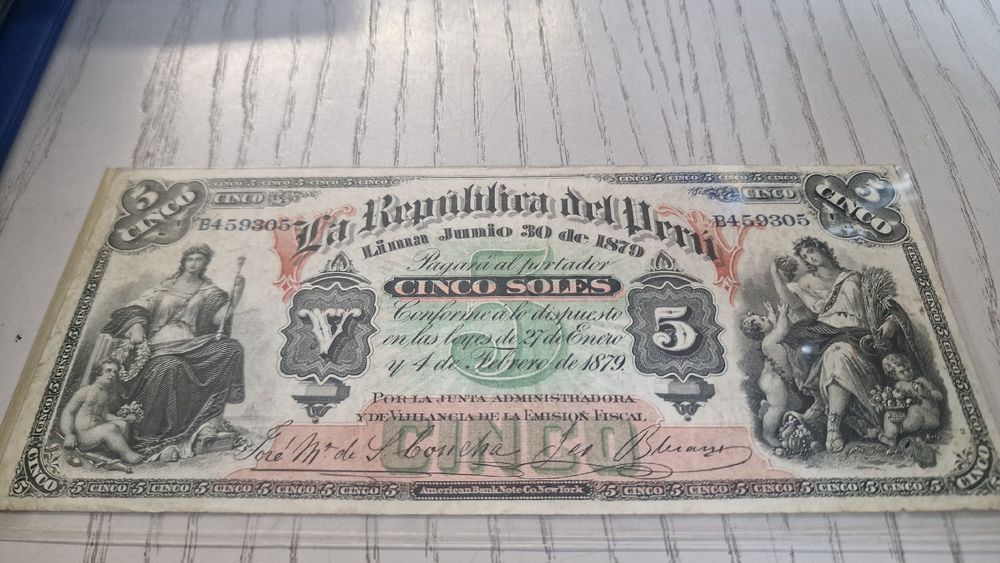 Alte 5 Soles Note aus Peru, 1879 - Seltenes Sammlerstück (Gebraucht) in ...
