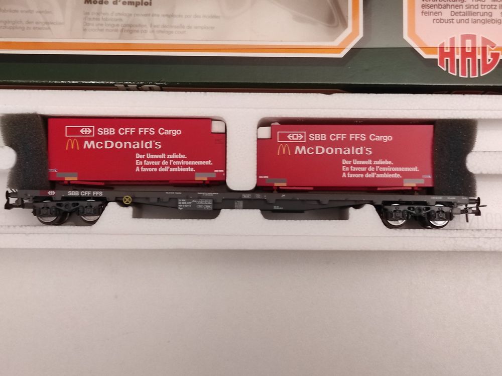 SBB Flachwagen Sgs mit 2 McDonald Kühlcontainer von Hag H0 (Neu und ...
