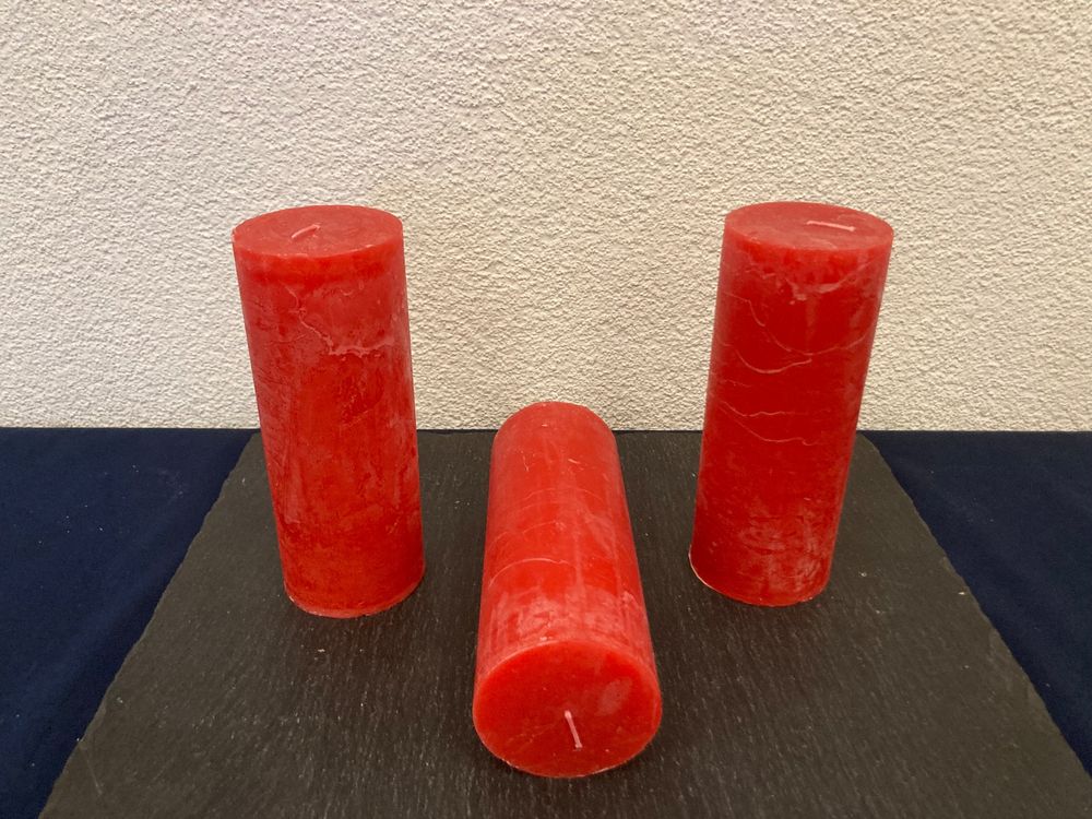 Kerzen 3er Set, je 7x18 cm und je 600g, rot Raureif (Neu (gemäss ...