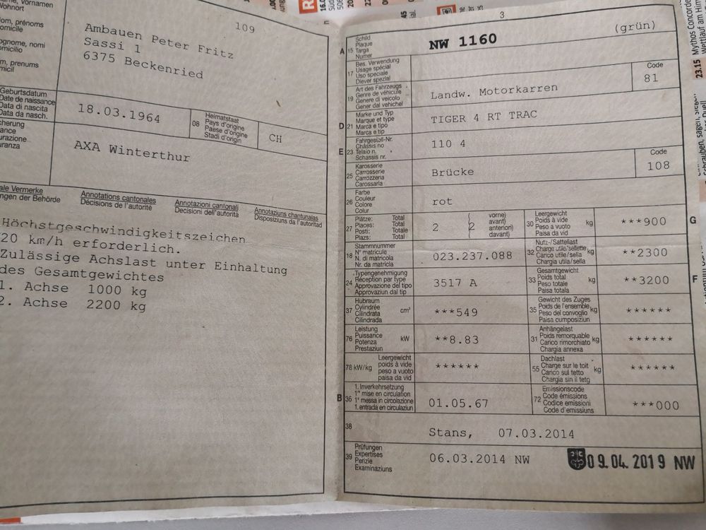 Tiger Transporter 4x4 mit Ladebrücke (Gebraucht) in Buochs für CHF 1500 ...