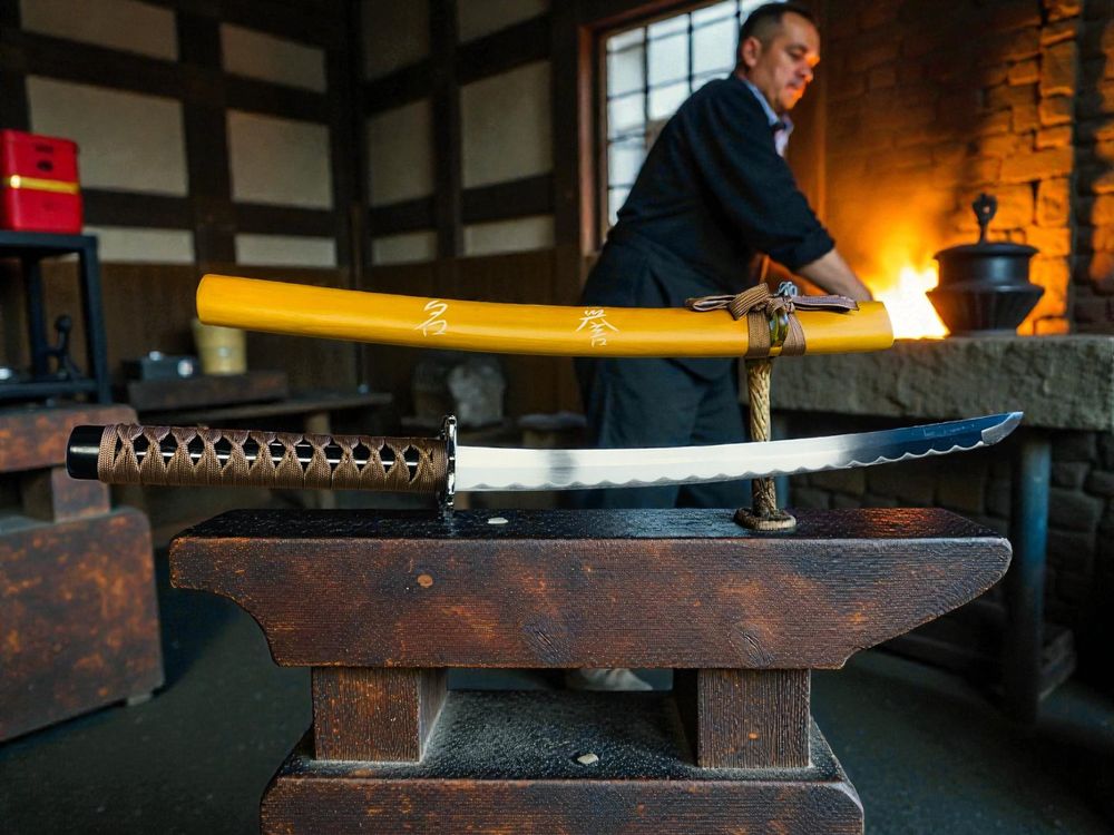 Katana Schwert mit Scheide 78cm Beige-Kadmiumgelb L NEU (Neu und ...