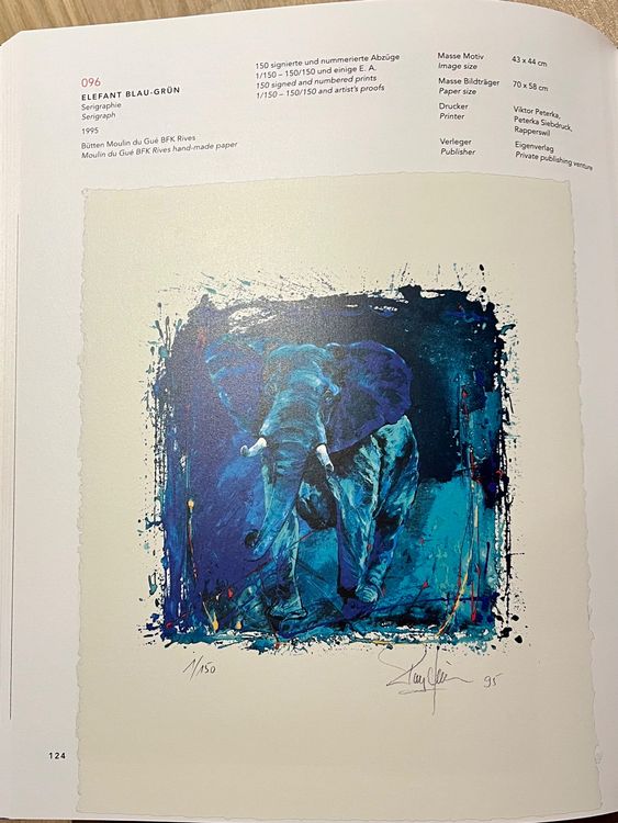 Lithografie Rolf Knie (*1949) ELEFANT BLAU-GRÜN | Kaufen auf Ricardo