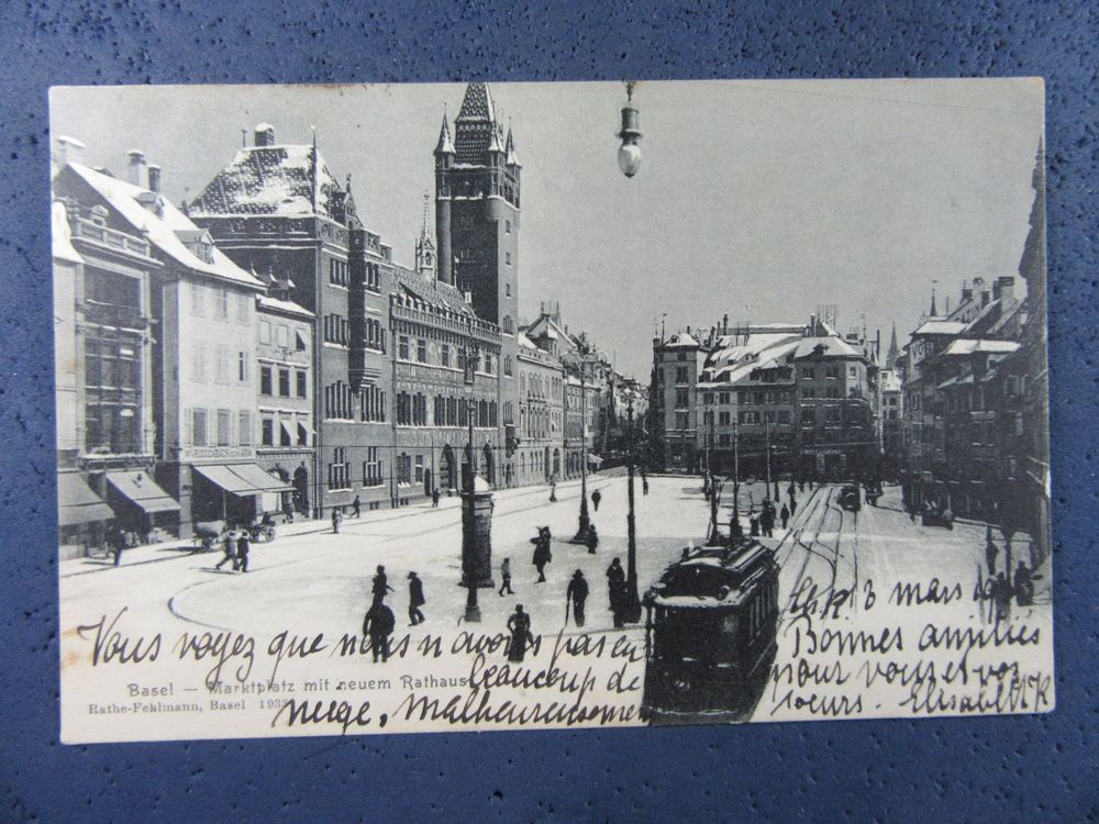 BASEL 1905 SCHNEE MARKTPLATZ NEUES RATHAUS BELEBT TRAM (Gebraucht) in Ettingen für CHF 19.95 ...