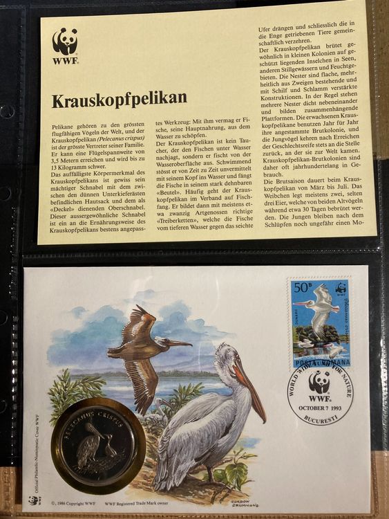 Rumänien 1993 WWF Krauskopfpelikan Münzbrief WWF Medallie (Neu (gemäss ...