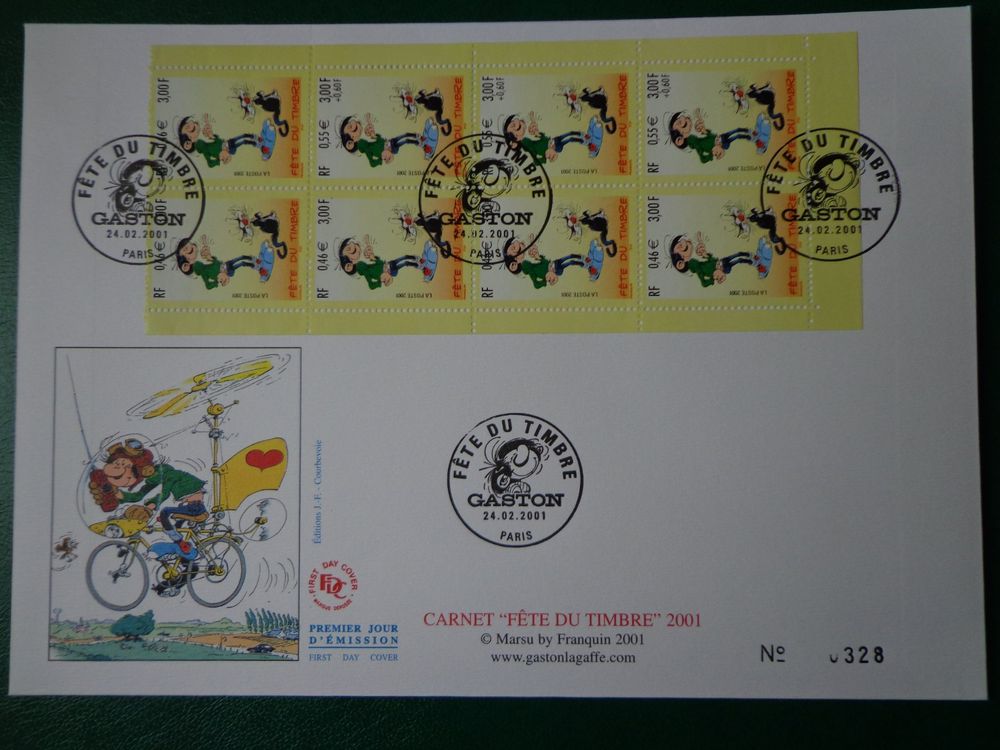 Maxi FDC LUXE carnet feuillet Gaston Lagaffe France 2001 (Neu (gemäss ...