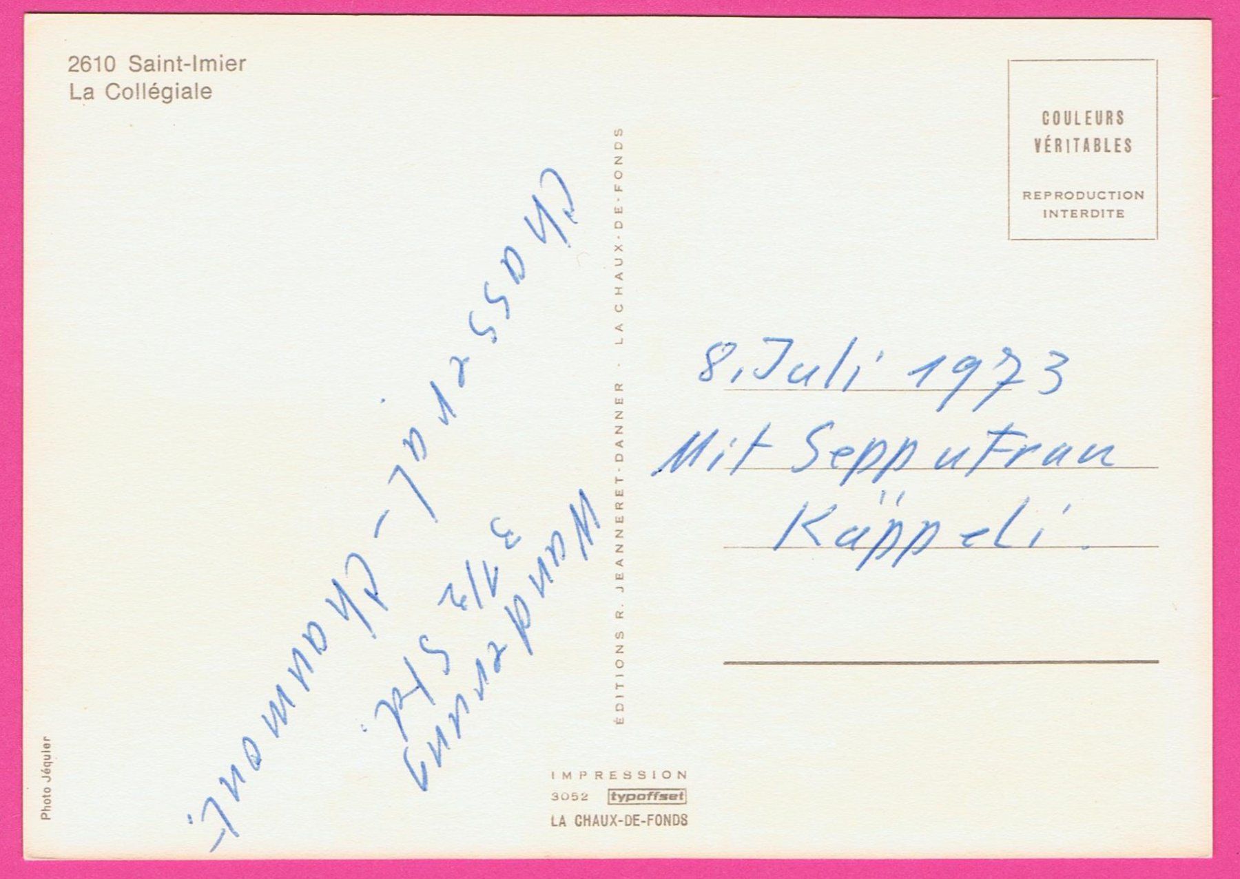 Saint Imier 1973 La Collégiale / Rückseite beschrieben (Gebraucht) in ...